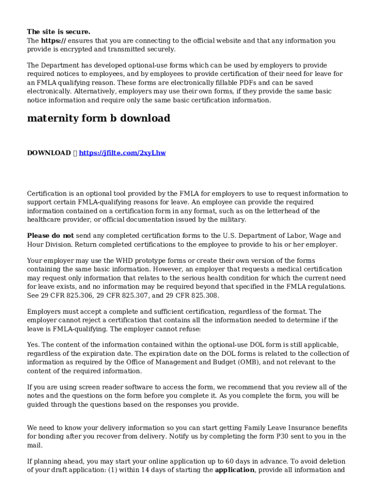 Fillable Online Maternity Form B Download Fax Email Print - pdfFiller