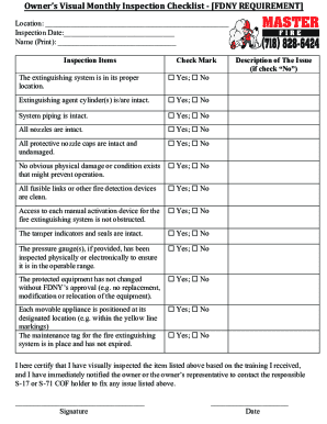 Fillable Online Owner's Visual Monthly Inspection Checklist - FDNY ...