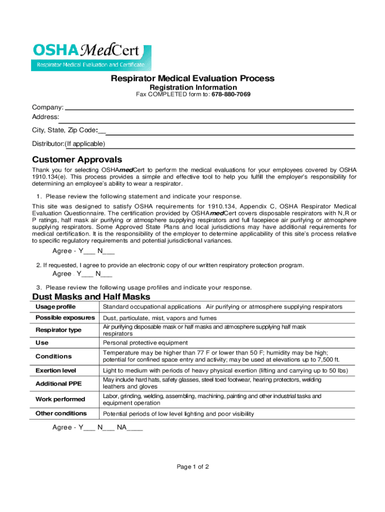 Fillable Online OshaMedCert - Respirator Medical Evaluation and ...