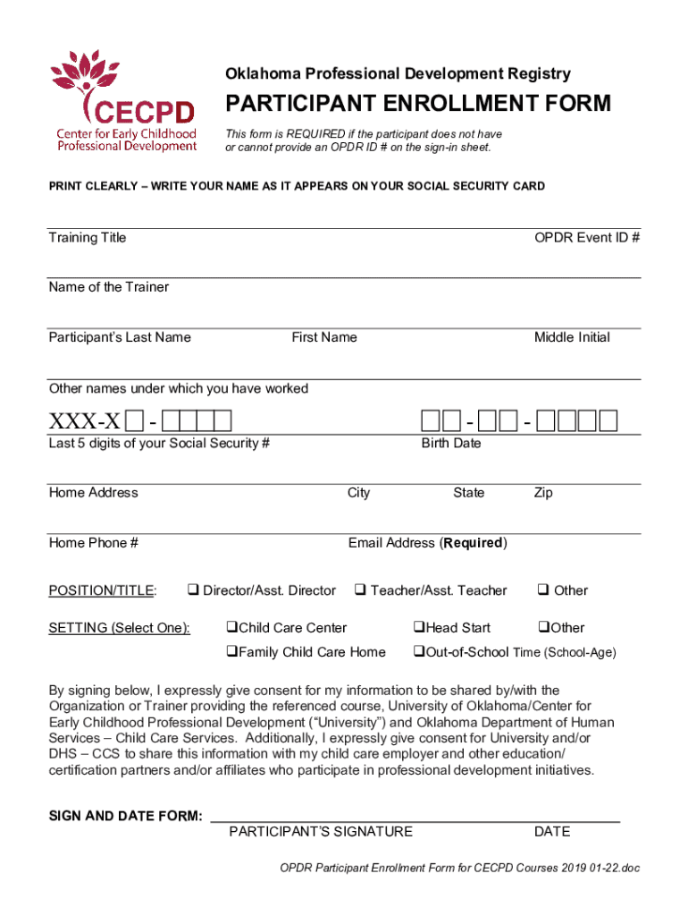 Fillable Online PARTICIPANT'S ENROLLMENT FORM Fax Email Print - pdfFiller