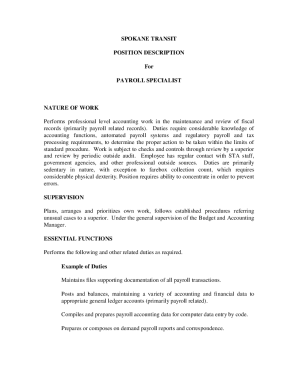 Fillable Online Payroll Specialist Job Description Template Fax Email ...