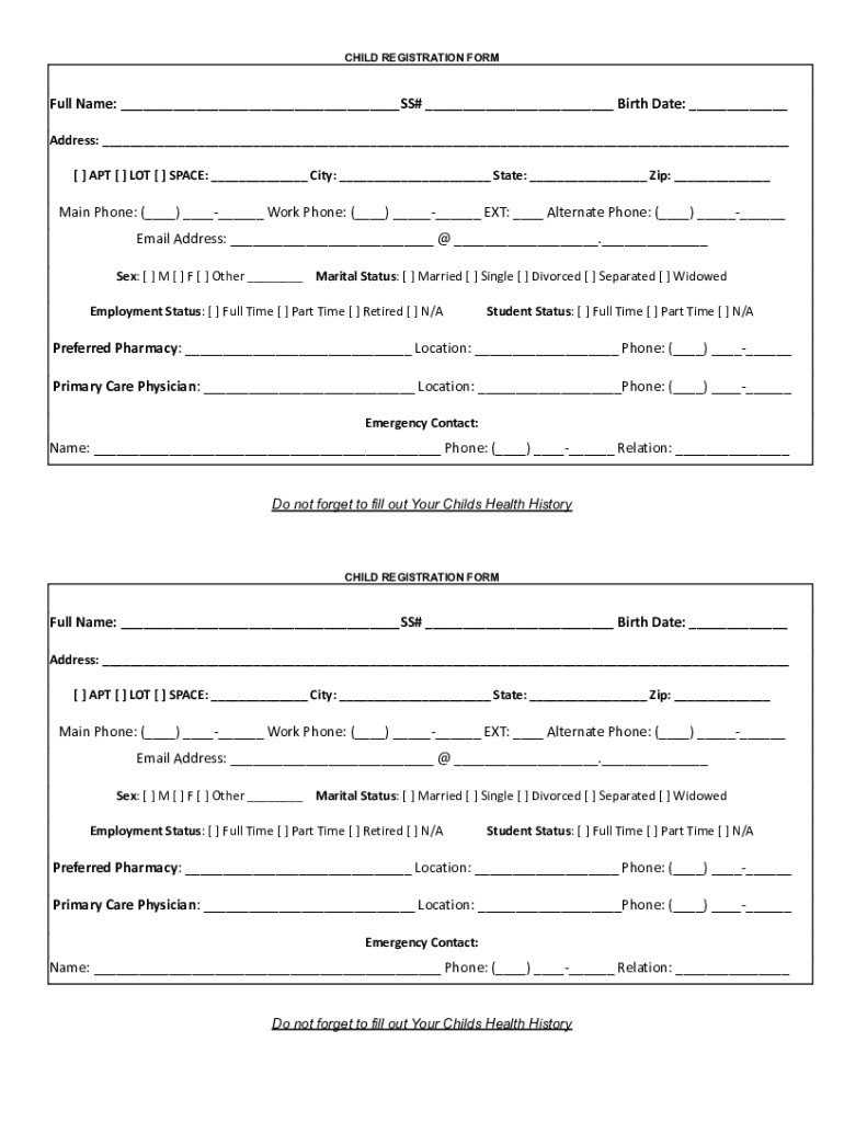 Fillable Online 2021 CHILD REGISTRATION FORM.docx Fax Email Print - pdfFiller