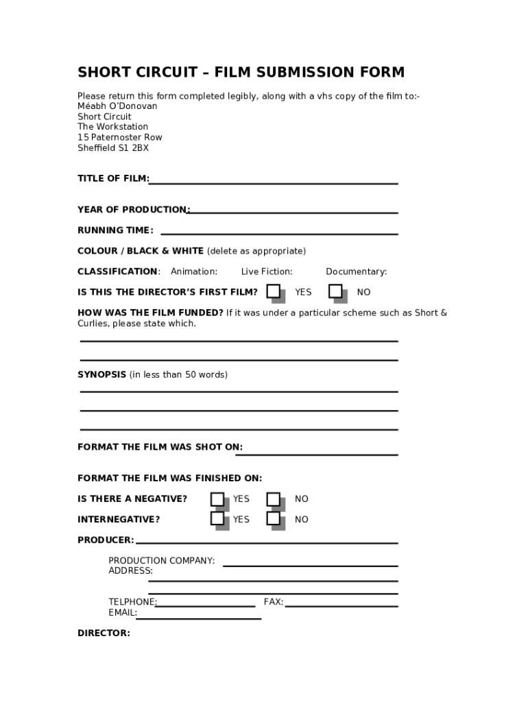 SHORT CIRCUITFILM SUBMISSION Doc Template | pdfFiller