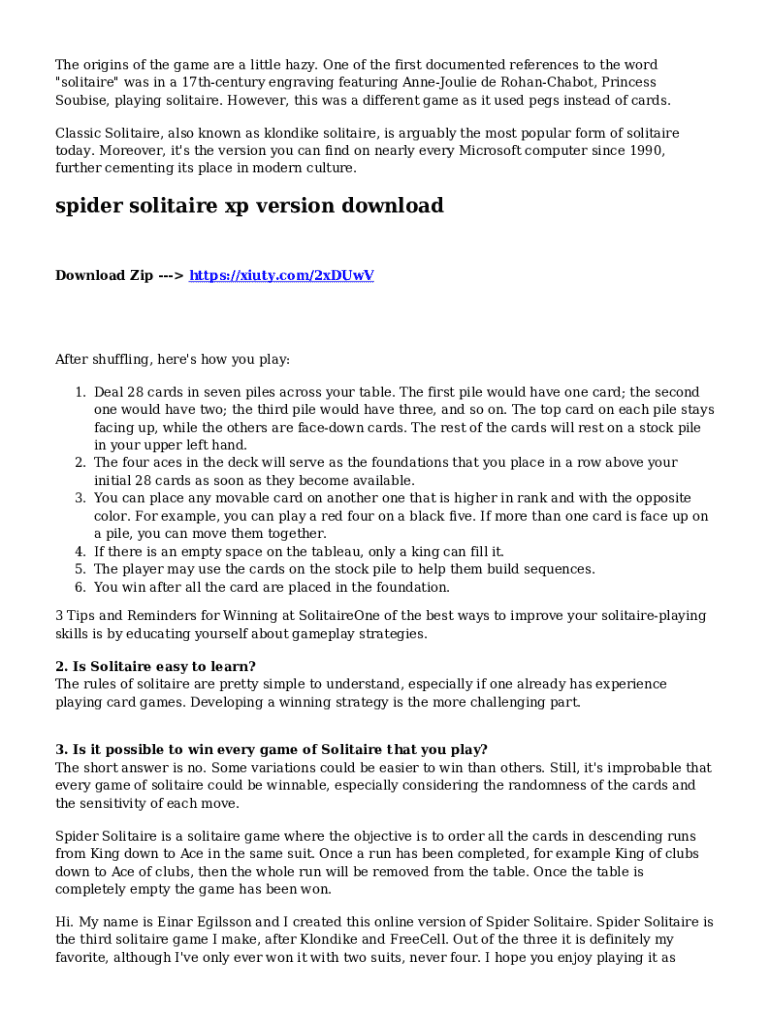 Fillable Online Spider Solitaire Xp Version Download Fax Email Print ...