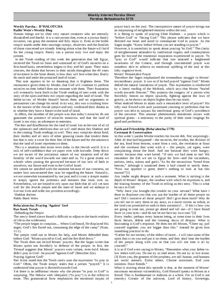Weekly Internet Parsha Sheet KI TISA 5784 Doc Template | pdfFiller