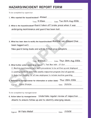 Fillable Online Hazard Report Example: Sample Hazard Report Form Fax ...