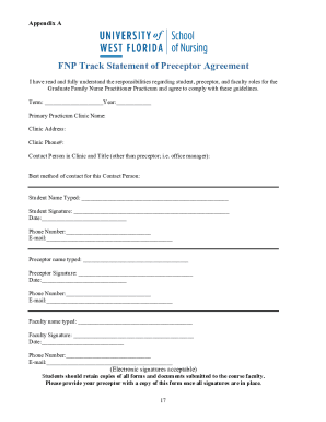 Fillable Online FNP Track Statement of Preceptor Agreement Fax Email Print - pdfFiller