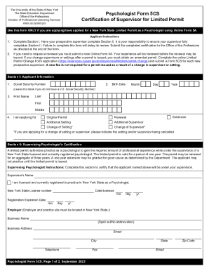 Fillable Online Psychologist Form 5CS. Certification of Supervisor for ...