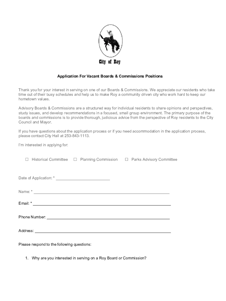 Fillable Online Application For Vacant Boards & Commissions Positions Fax Email Print - pdfFiller