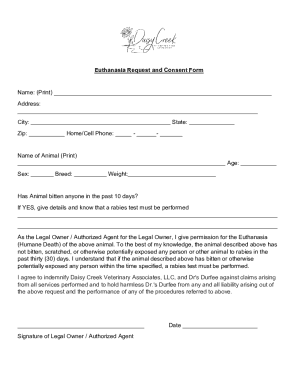 Fillable Online Euthanasia Request and Consent Form Name: (Print) Fax ...