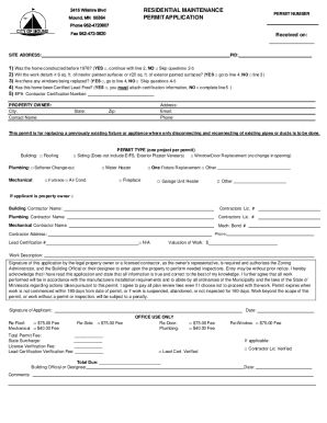 Fillable Online RESIDENTIAL MAINTENANCE PERMIT APPLICATION Fax Email ...