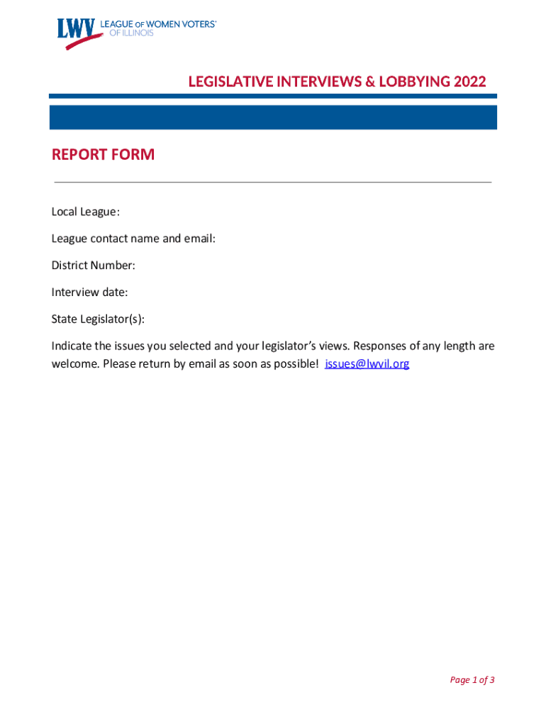 Fillable Online Legislative Interviews & Lobbying 2022 Report Form Fax ...