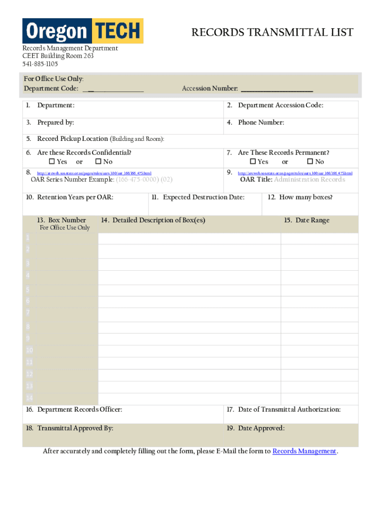 Fillable Online Records Management Transmittal Procedures and ... Fax ...