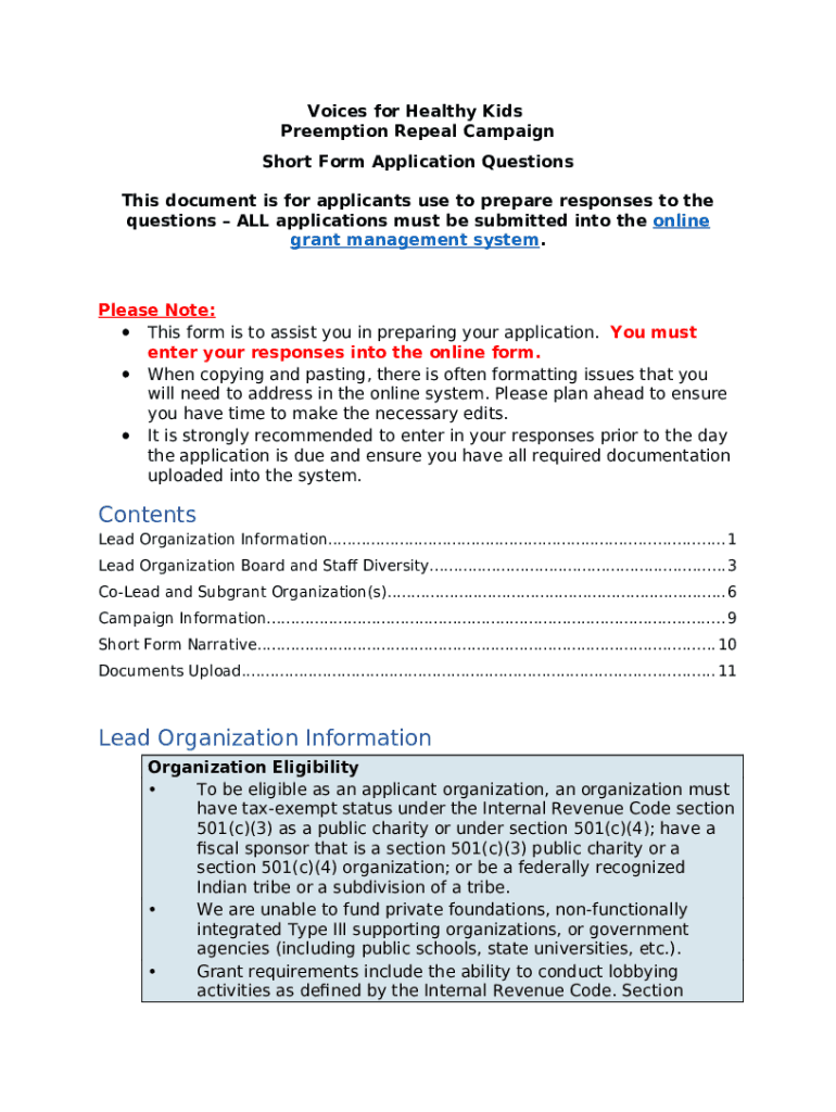 Preemption Repeal Short Application Template Doc Template | pdfFiller
