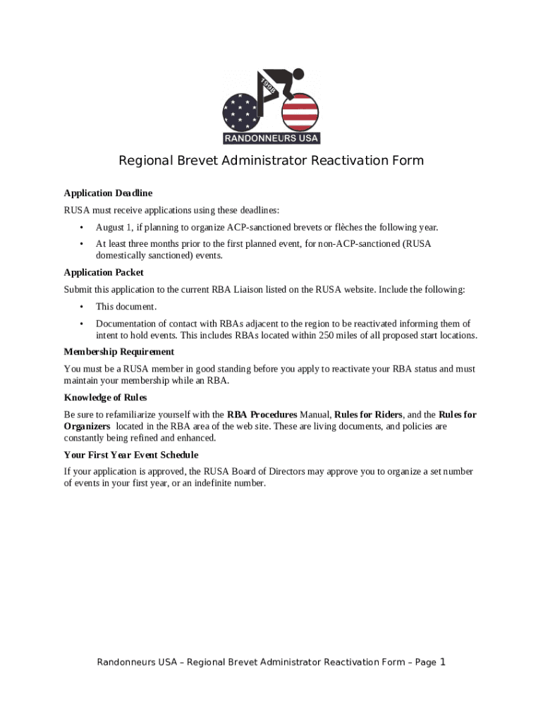 RBA Reactivation Doc Template | pdfFiller