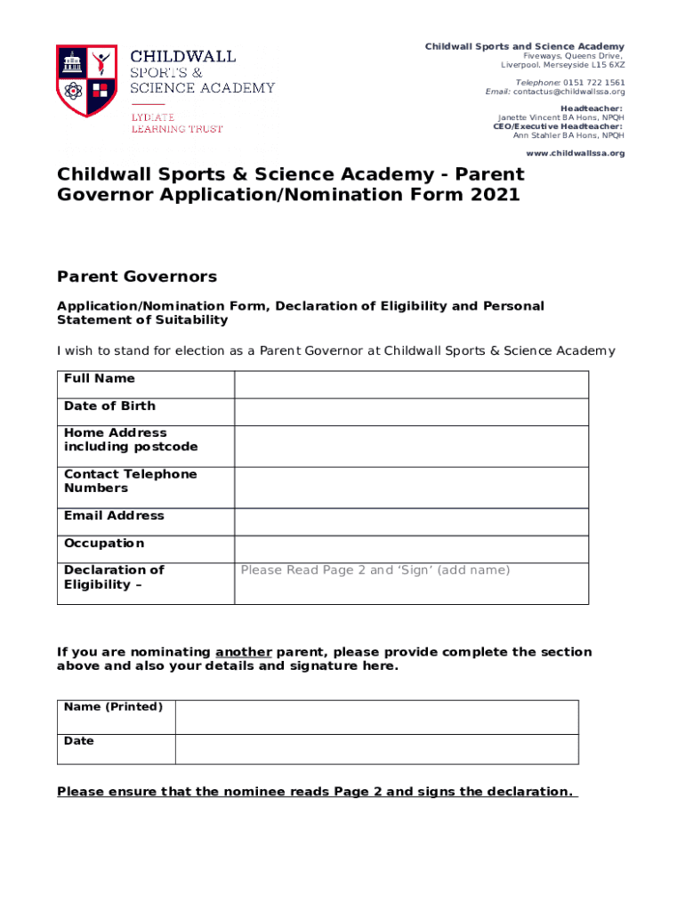 Childwall Sports & Science Academy - Parent Governor Application ...