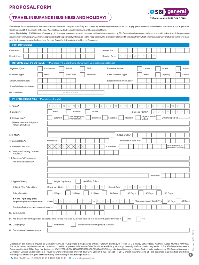 Fillable Online Corporate Travel Insurance Proposal Form Fax Email ...