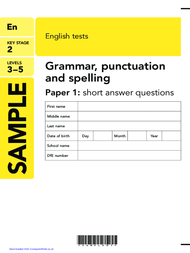 Fillable Online English Key Stage 2 Levels 35 Grammar, Punctuation ...