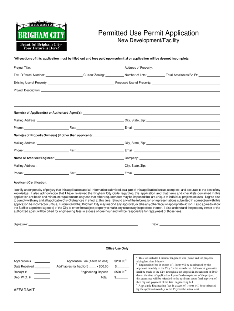 Fillable Online Permitted Use Development Permit Application Form Fax ...