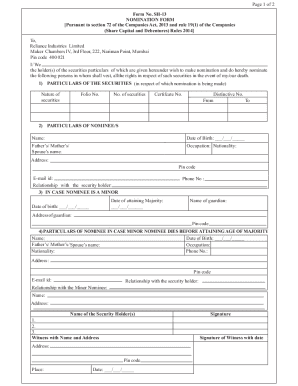Fillable Online Page 1 of 2 Form No. SH-13 NOMINATION ... Fax Email Print - pdfFiller