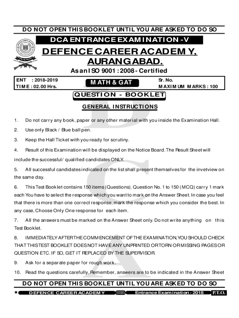 Fillable Online dca entrance examination Fax Email Print - pdfFiller