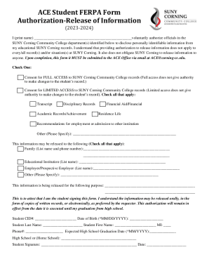 Fillable Online ACE Student FERPA Form Authorization-Release of ... Fax Email Print - pdfFiller