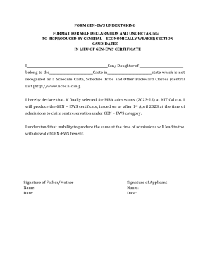 Fillable Online FORM GEN-EWS UNDERTAKING FORMAT FOR SELF ... Fax Email ...