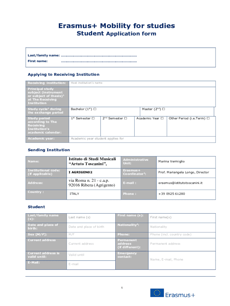 Fillable Online Erasmus+ Mobility for studies - Student Application ...