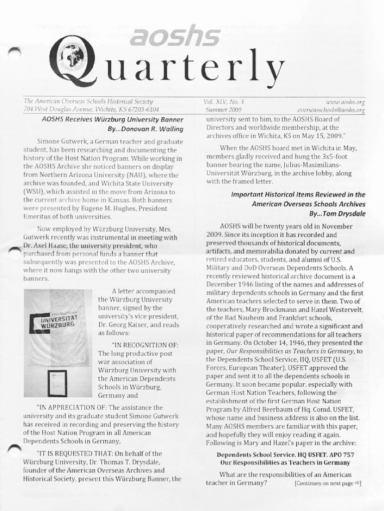 Fillable Online AOSHS R eceives Wurzburg University Banner Fax Email ...