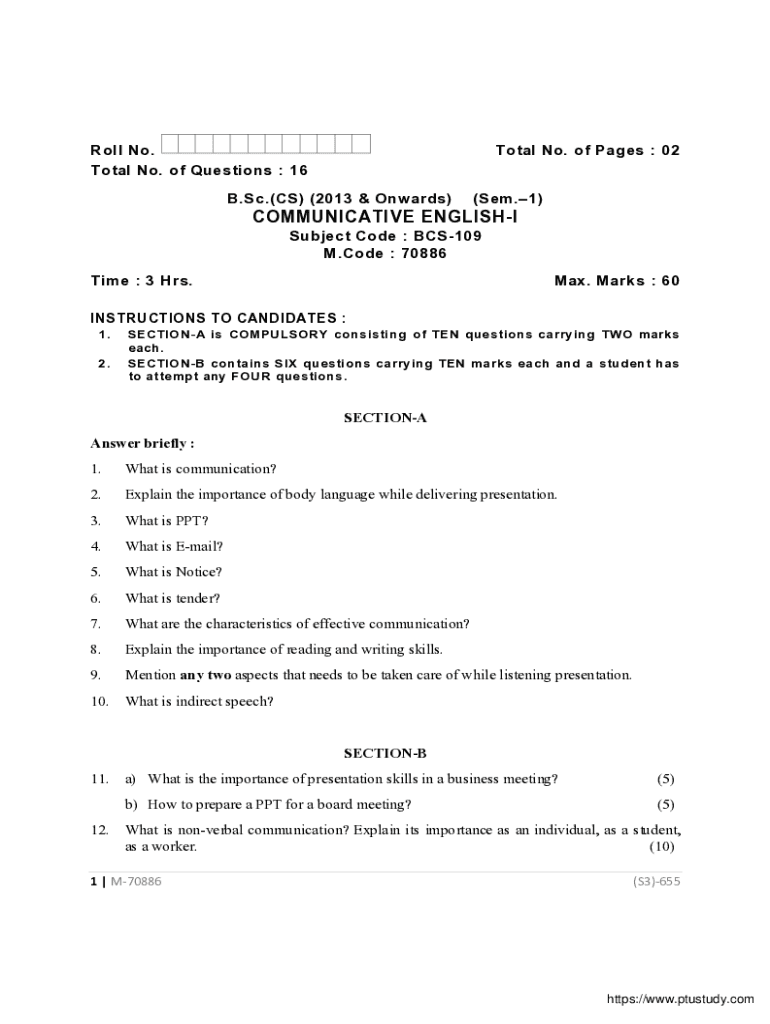 Fillable Online PTU Question Papers All Courses All Year , PTU BSC ...