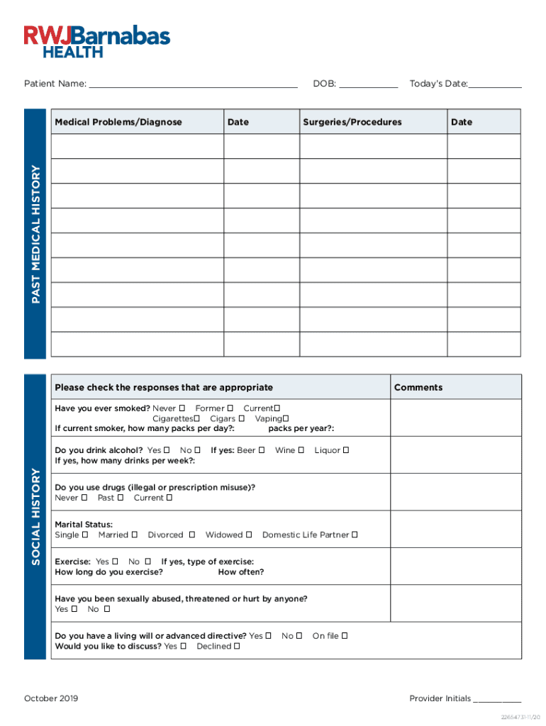 Fillable Online Medical Group Patient History Form. Medical Group ...