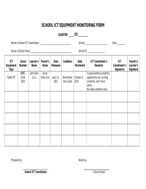 school ict equipment monitoring Doc Template | pdfFiller
