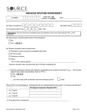 Fillable Online INDUCED SPUTUM WORKSHEET Fax Email Print - pdfFiller