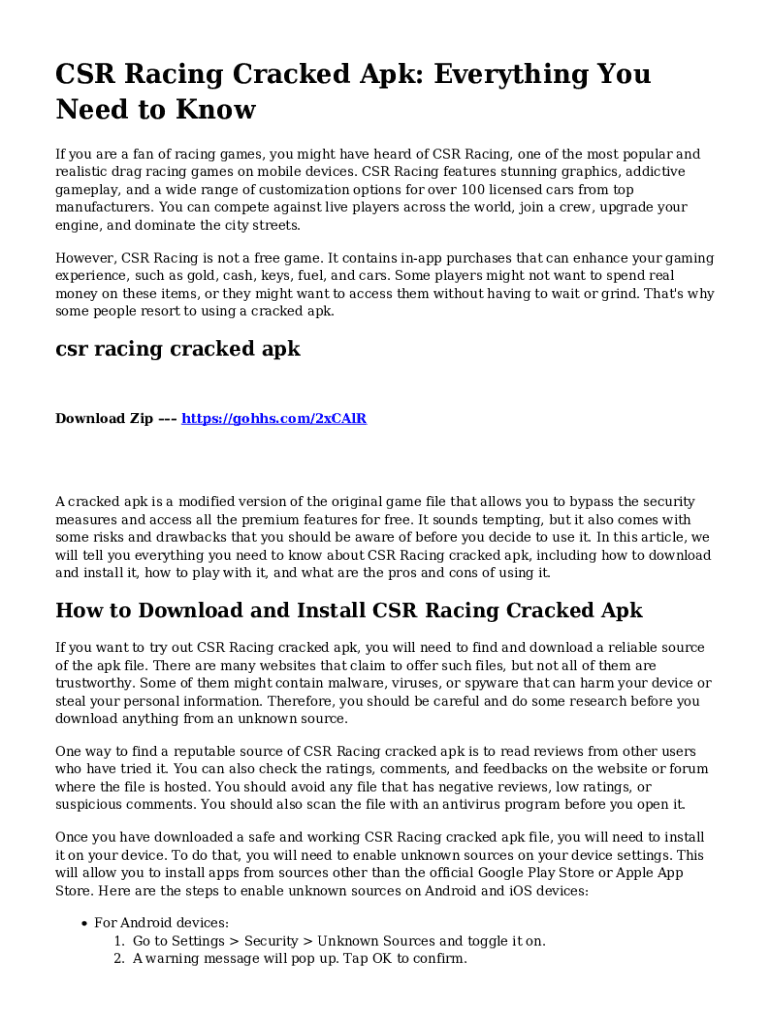 Fillable Online How can I get the modded version of CSR Racing 2? Fax ...