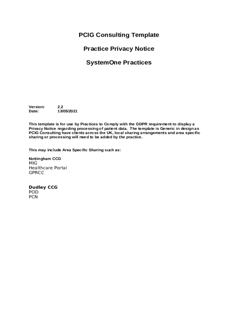 Hill View & Farnsfield Surgery PPG Privacy Notice Doc Template | pdfFiller