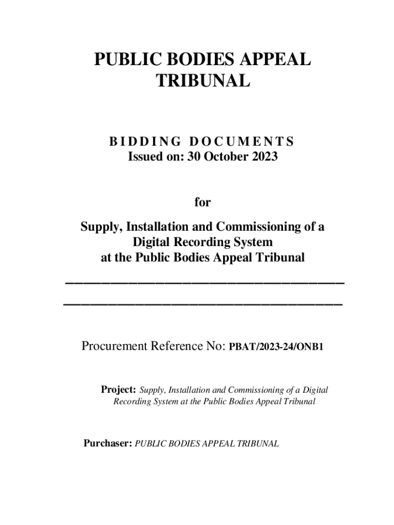 Fillable Online publicprocurement govmu BIDDING DOCUMENTS Issued on - Public Procurement Portal ...