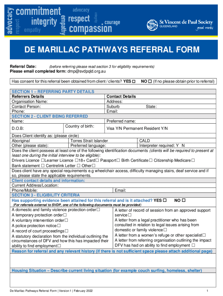 Fillable Online De Marillac Pathways (DMP) Referral Form Fax Email ...