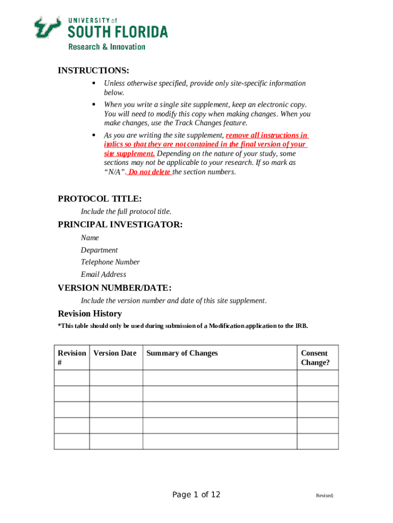 HRP 508: Template Site Supplement to Sponsor Protocol Doc Template ...