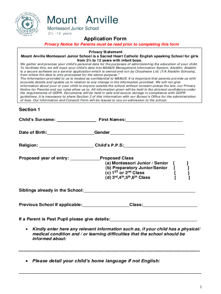 Fillable Online Privacy Notice for Parents must be read prior to completing this form Fax Email ...