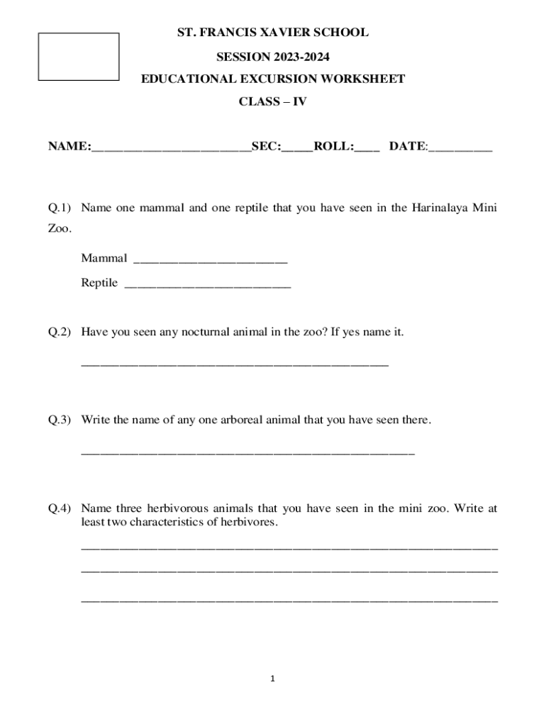 Fillable Online class iveducational excursion worksheet Fax Email Print ...