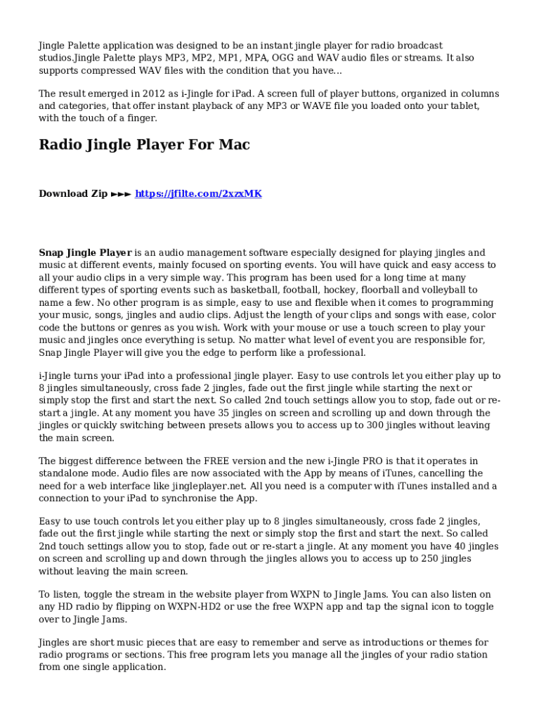 Fillable Online Jingle Palette: Application was designed to be an Fax ...