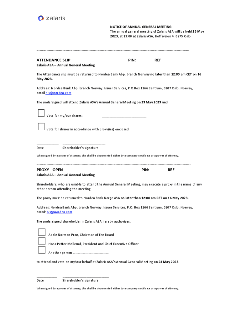 Fillable Online ATTENDANCE SLIP PIN: REF PROXY Fax Email Print - pdfFiller