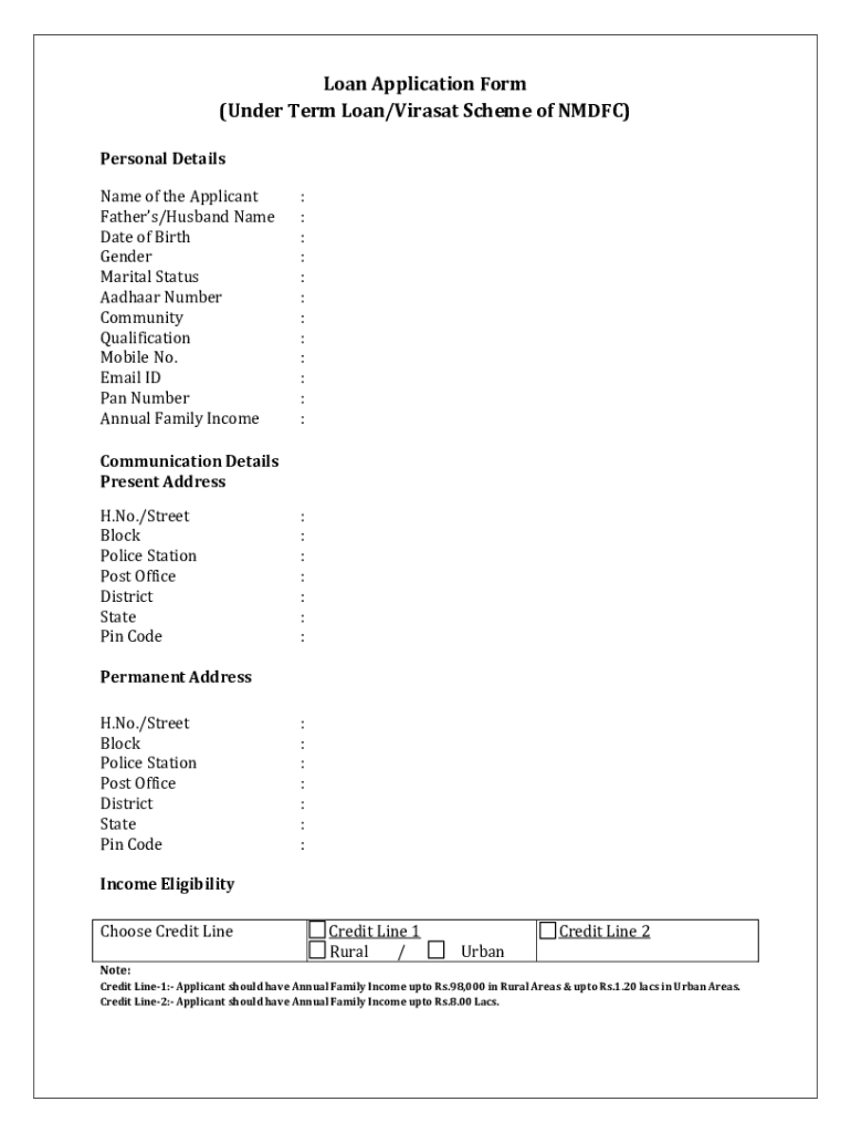 Fillable Online Loan Application Form (Under Term Loan/Virasat Scheme ...