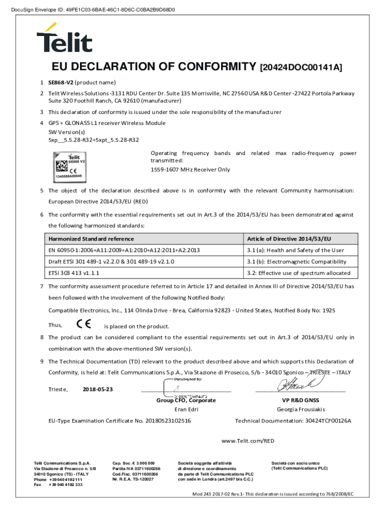 Fillable Online Eu Declaration Of Conformity 20424doc00076a Fax Email Print Pdffiller