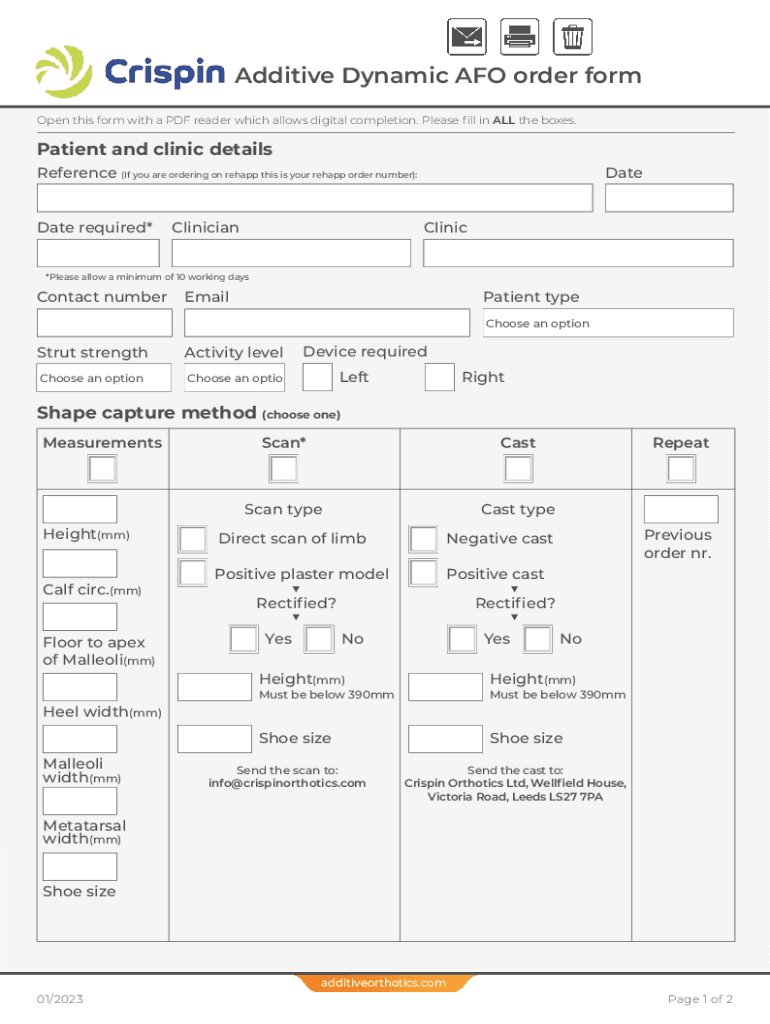 Fillable Online Additive Dynamic AFO order form Fax Email Print - pdfFiller