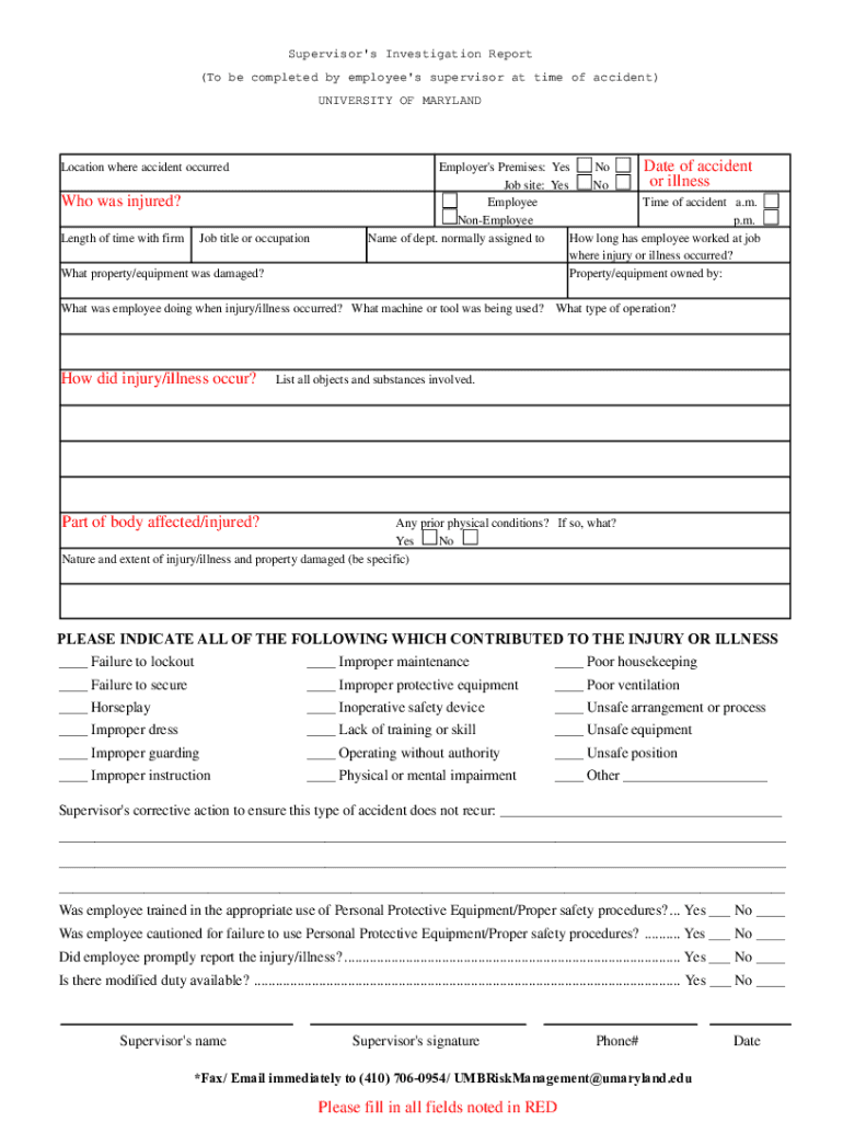 Fillable Online Supervisor's Investigation Report (opens in new window ...