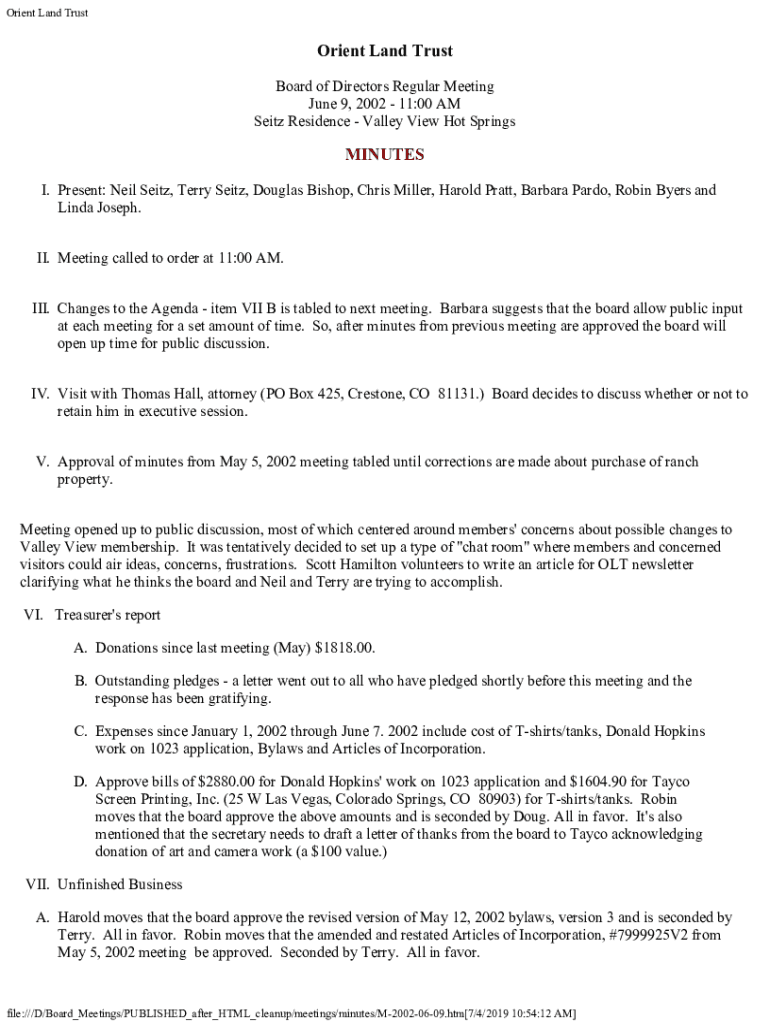 Fillable Online Present: Neil Seitz, Terry Seitz, Douglas Bishop, Chris ...