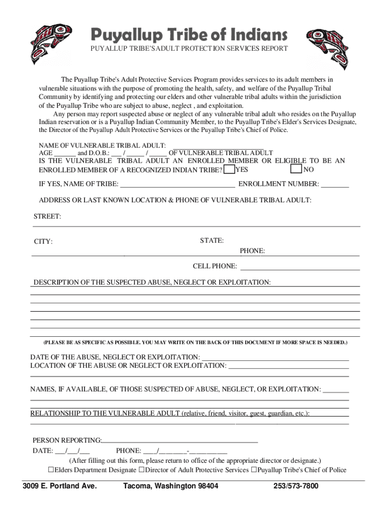 Fillable Online Elder and Vulnerable Adult Services - Puyallup Tribe of ...