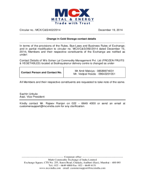 Fillable Online Change in Cold Storage contact details Fax Email Print ...