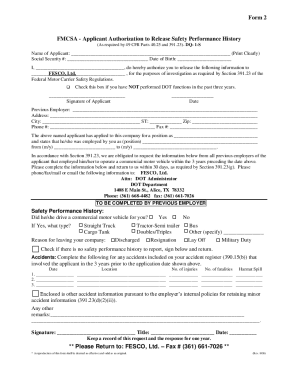 Fillable Online Applicant Authorization to Release Safety Performance ...